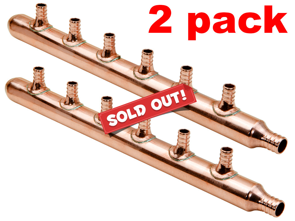 2 Pack 3/4in Inlet 1/2in PEX Water Outlet 6 Ports Closed ...