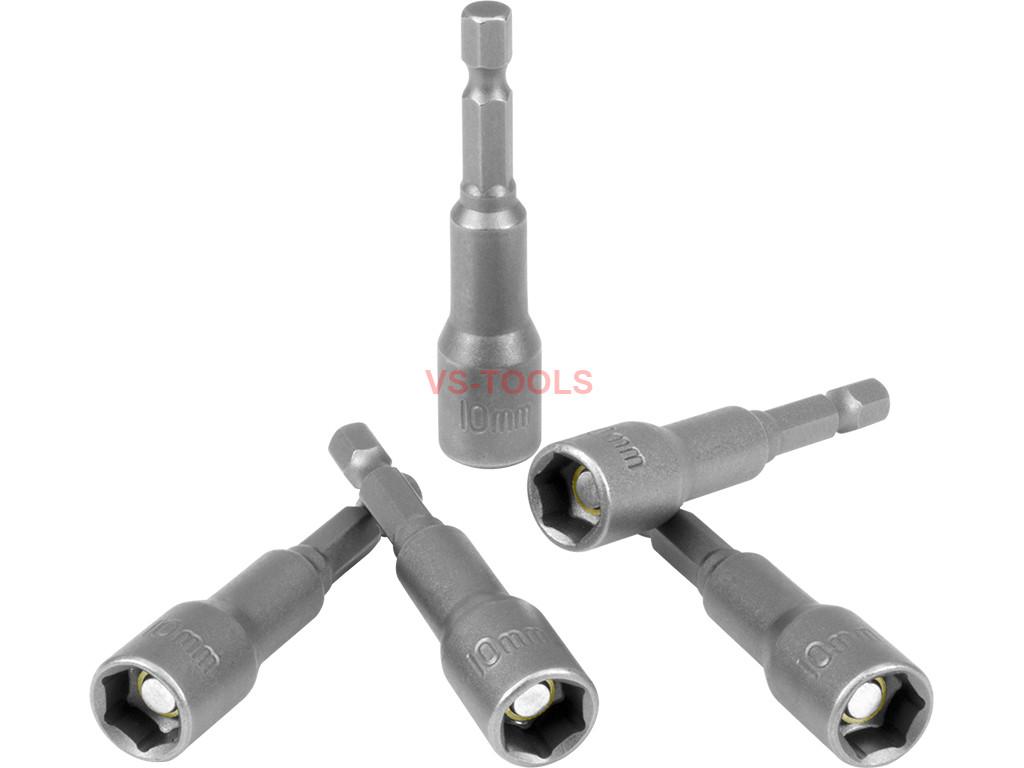 5pcs ¼ Hex 10mm 65mm Professional Metric Socket Magnetic ...