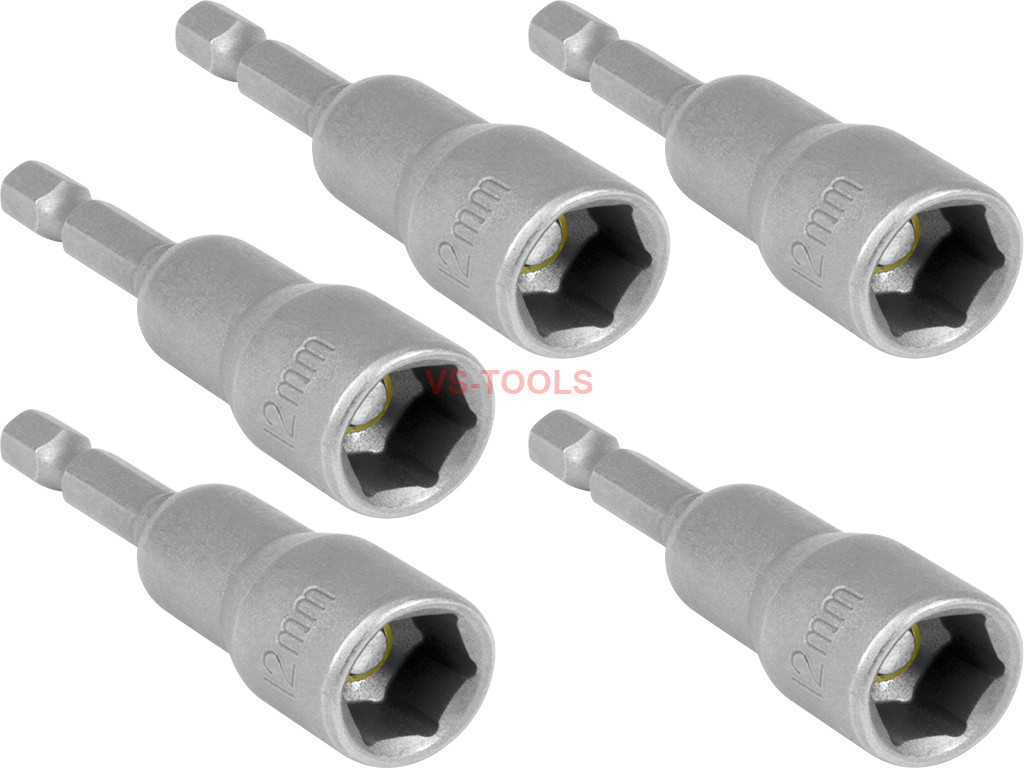 5pcs ¼ Hex 12mm 65mm Professional Metric Socket Magnetic ...